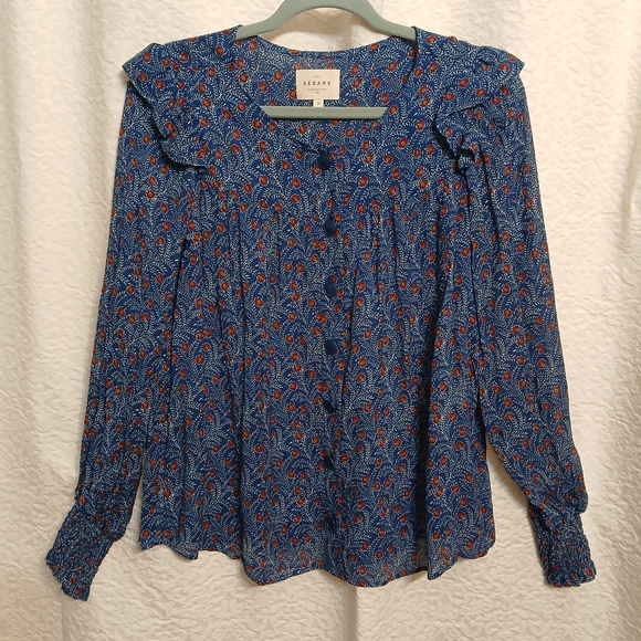 Sezane | Tops | Sezane Blue Floral Womens Top | Poshmark